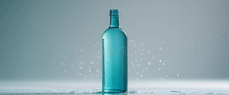 A Refreshing Bottle of Blue Liquid and Water Spray Stock Photo - Image ...