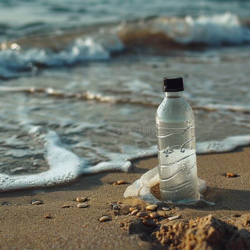 Refreshing Bottle of Water by the Serene Shore Stock Illustration ...