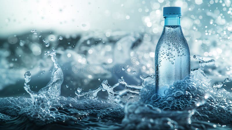 A Refreshing Bottle of Water Sits in Sparkling Blue Water Stock ...
