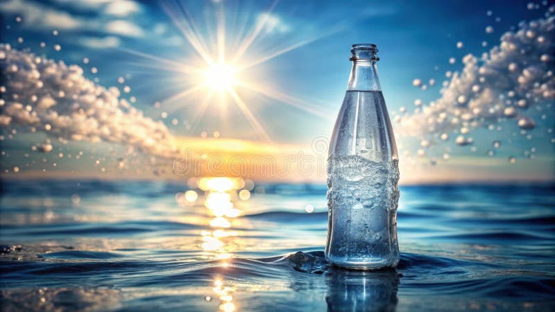 Refreshing Bottle of Water at Sunset by the Ocean. Generative AI Stock ...
