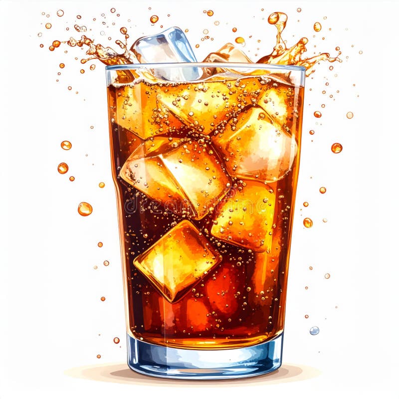 Refreshing Brown Cola Drink with Ice Cubes in Glass Stock Illustration ...
