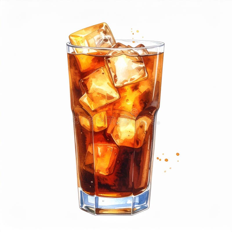 Refreshing Brown Cola Drink with Ice Cubes in Glass Stock Illustration ...