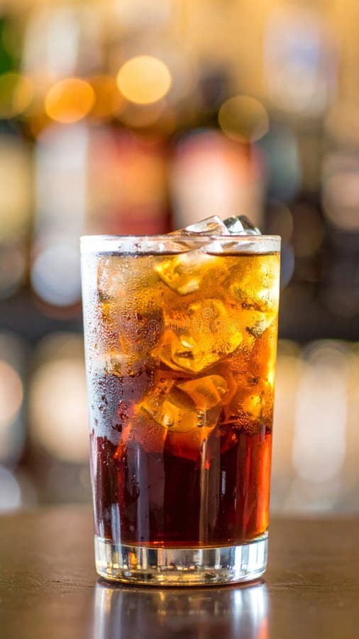 Refreshing Brown Cola Drink with Ice in Glass at Bar Stock Illustration ...