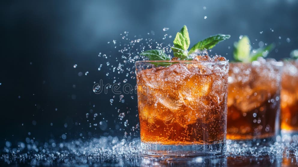 Refreshing Brown Iced Tea Drink with Mint in Glasses Stock Illustration ...