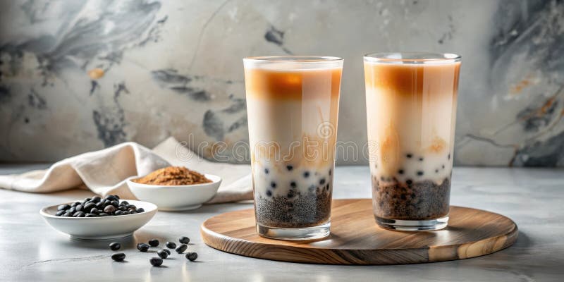 Refreshing Brown Sugar Boba Tea Drinks in Glasses. Generative AI Stock ...