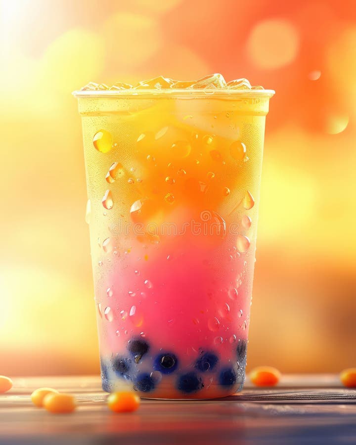 Exotic Refreshing Bubble Tea Drink with Vibrant Colors, Ice Cubes, and ...