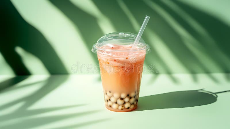 Refreshing Bubble Tea with Fruit Flavor and Palm Leaf Shadows Stock ...