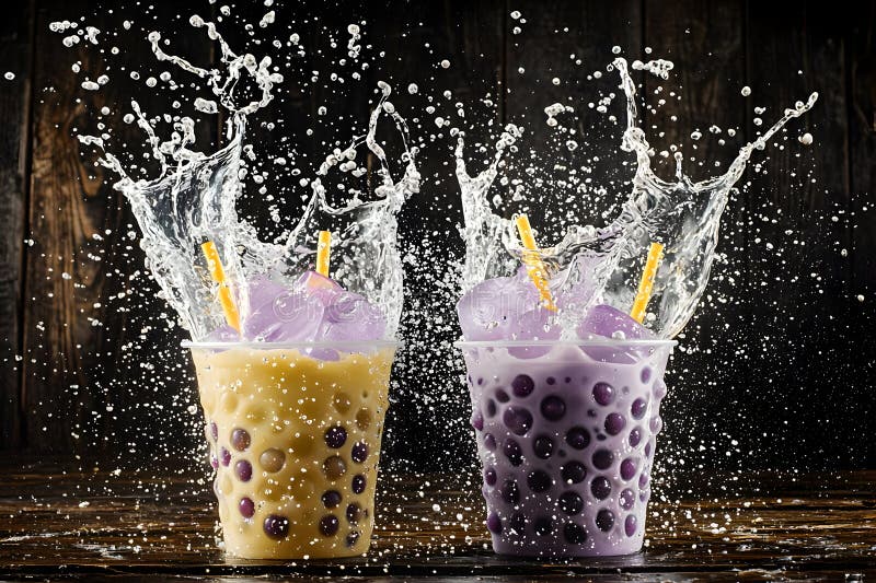 Refreshing Bubble Tea Splash: Two Delightful Flavors Stock Illustration ...