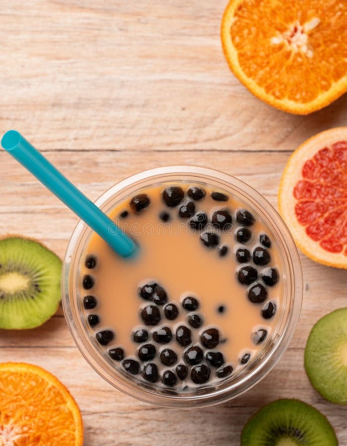 Refreshing Bubbles Tea with Tapioca Pearls Surrounded by Colorful ...