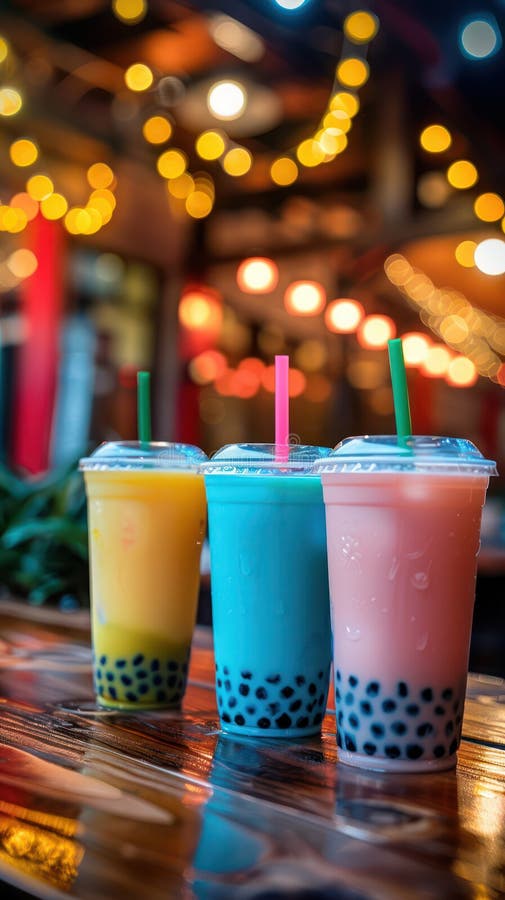 Refreshing Bubble Tea Trio Three Colorful Bubble Tea Drinks Featuring ...