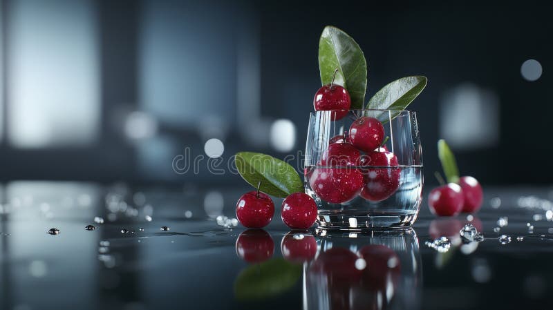 Refreshing Cherries in a Glass Modern Kitchen Still Life Elegant ...