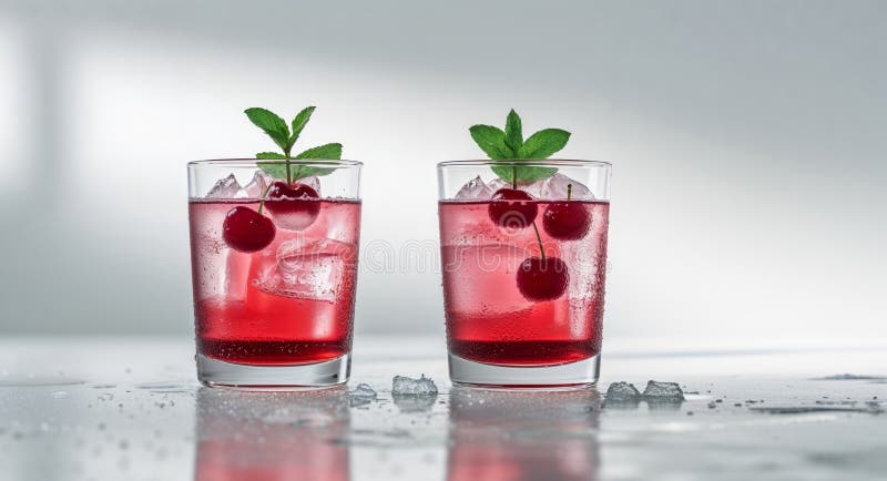 Refreshing Cherry Ice Tea Drinks Glasses Mint Stock Photos - Free ...