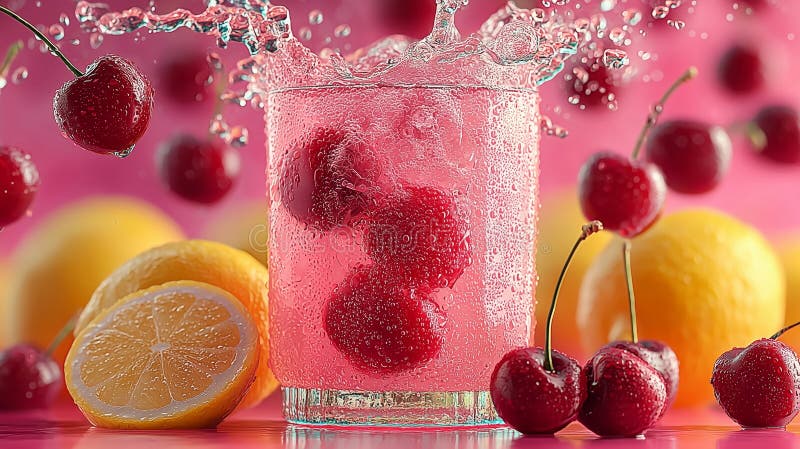 Refreshing Cherry and Lemon Drink Stock Photo - Image of natural ...