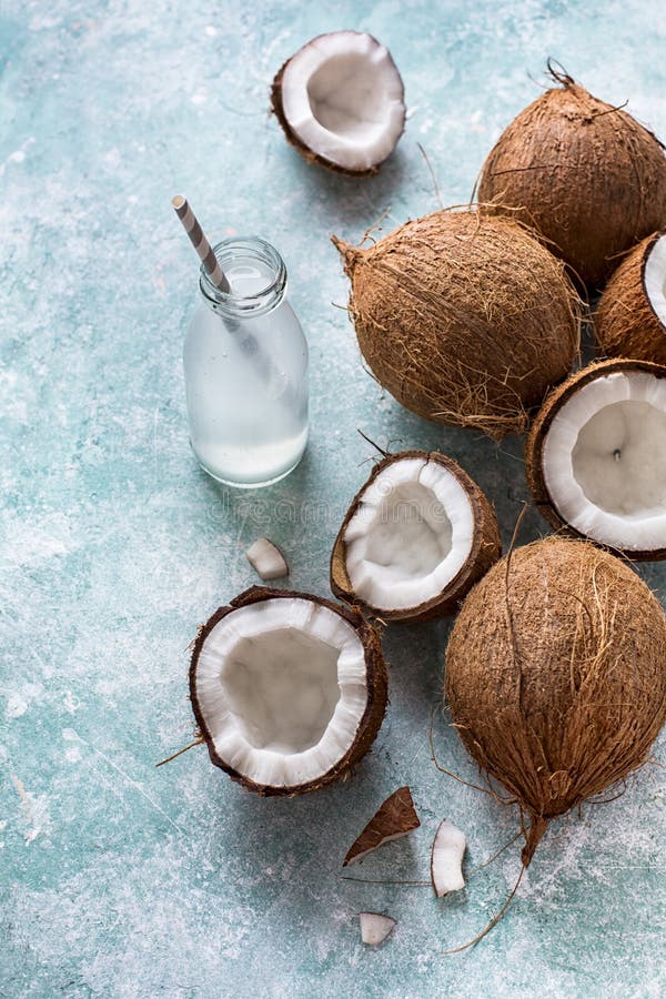 Chilled Raw Coconuts Group with Ice on Background for Sale Stock Photo ...