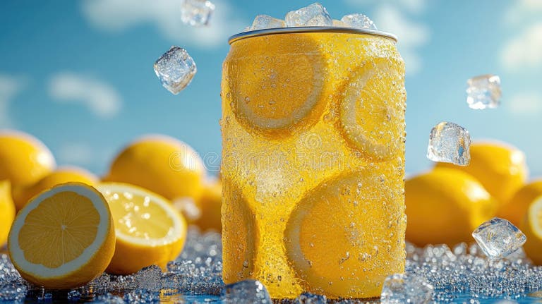 Refreshing Chilled Lemonade Can with Ice and Fresh Lemons Stock Photo ...