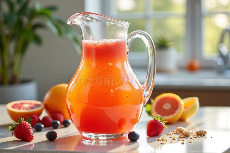 Refreshing Citrus and Berry Juice in Sunlit Kitchen Stock Image - Image ...