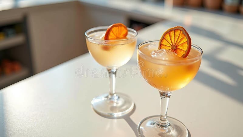 Refreshing Citrus Cocktails with Orange Garnish on White Surface Stock ...