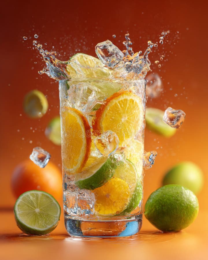 Refreshing Citrus Drink with Ice Splash Stock Illustration - Illustration of glass, cocktail ...