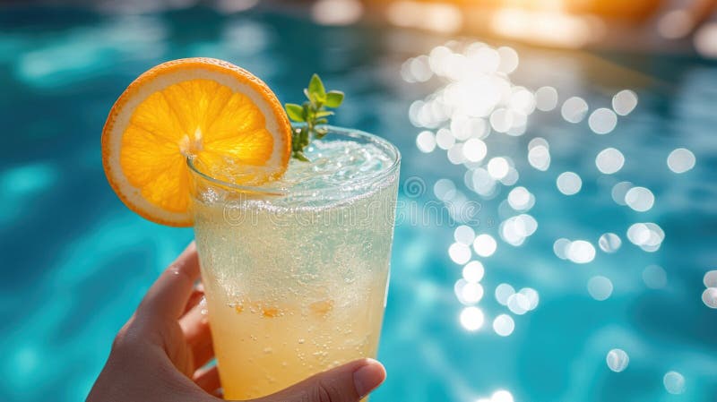 Refreshing Citrus Drink by a Sparkling Pool on a Sunny Day Stock Image ...