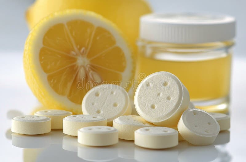 Refreshing Citrus Flavored Effervescent Tablets with Lemon Slices and ...
