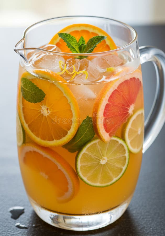 Refreshing Citrus Fruit Punch in Glass Pitcher Stock Illustration ...