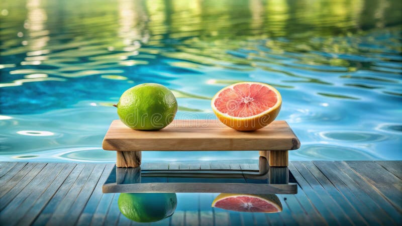 Refreshing Citrus Fruits on a Wooden Platform by the Poolside ...