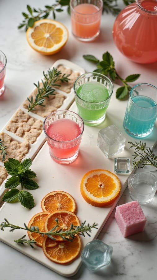 Refreshing Citrus and Herb Infused Drinks with Oranges and Ice on ...