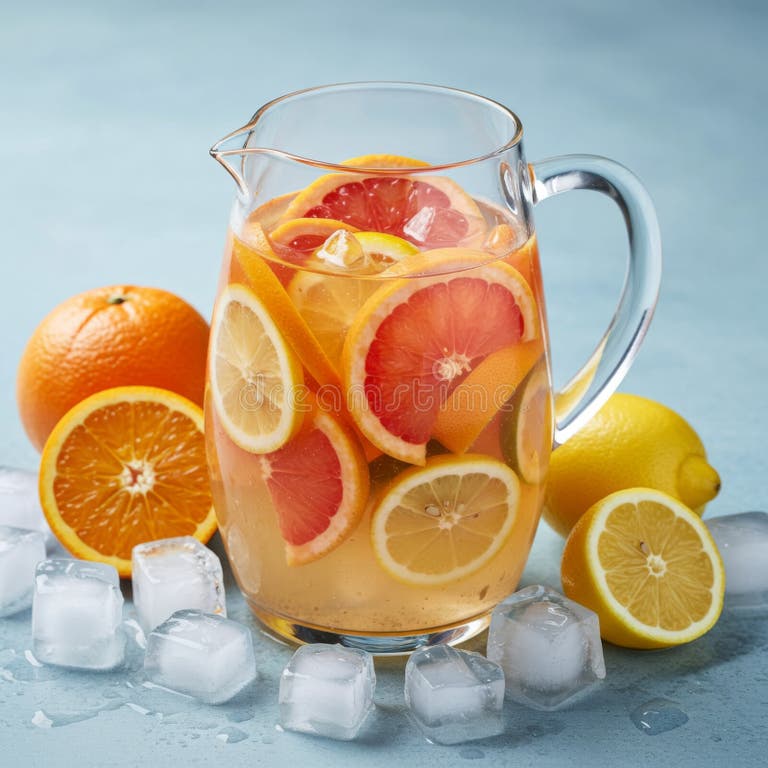 Refreshing Citrus Infused Water Pitcher with Ice Stock Illustration ...