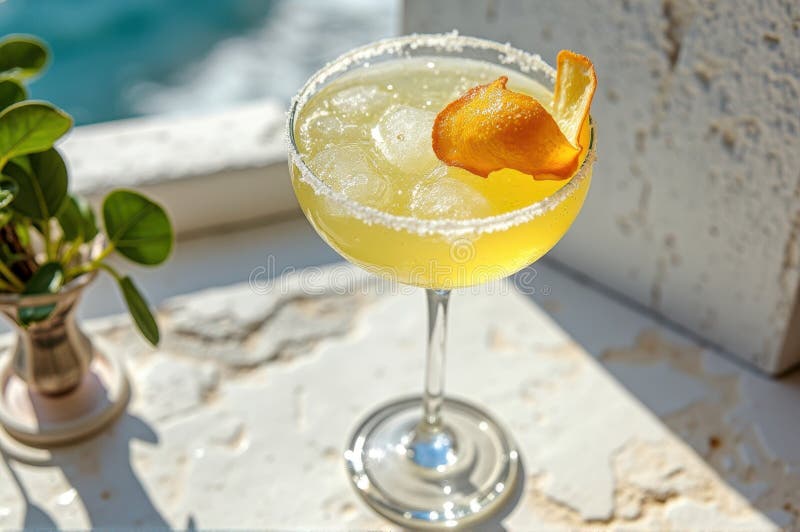 Refreshing Citrus Margarita with Ice and Salt Rim by the Seaside Stock ...