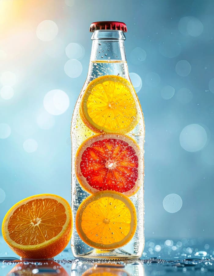 Refreshing Citrus Slices in Sparkling Water Bottle Stock Illustration ...