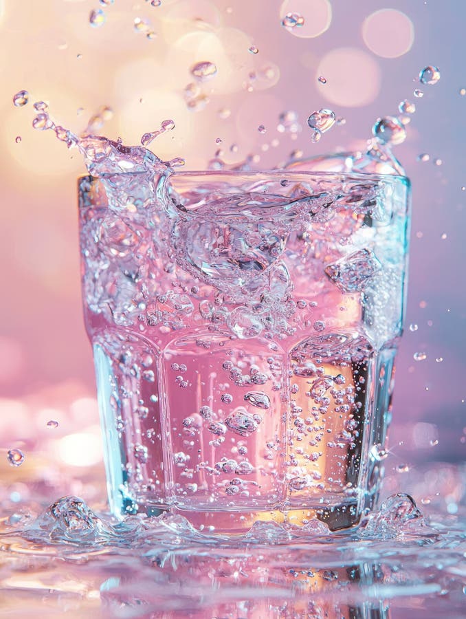 Refreshing Clear Drink Splashing in Glass, Bright Light, Cheerful ...