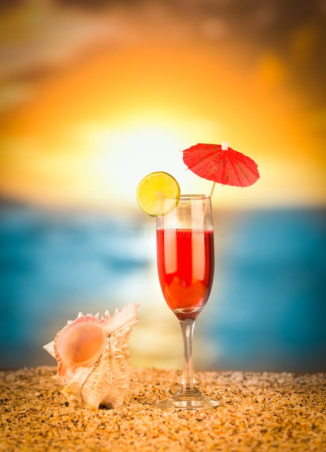 Sweet Cocktail on Sunset Beach Stock Image - Image of cherry, drink ...