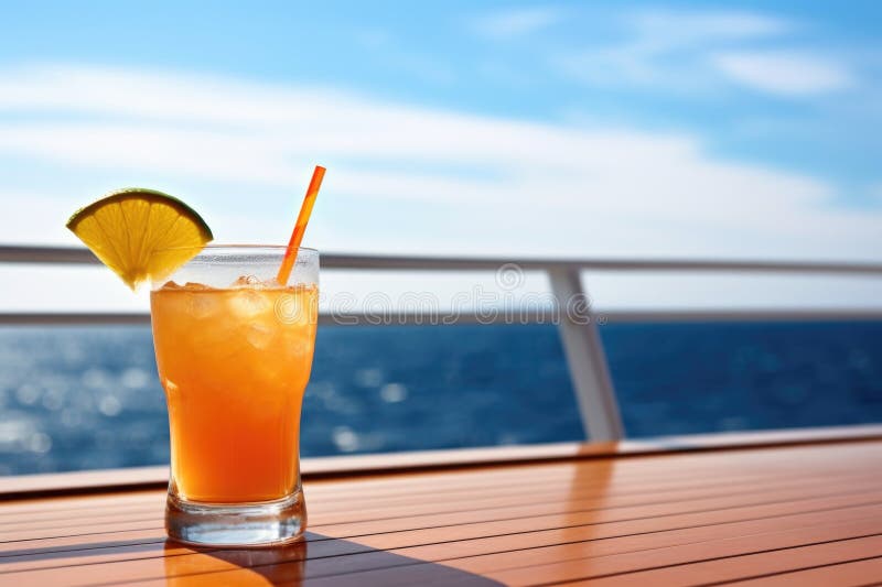 Refreshing Cocktail on Cruise Ship Deck Bar with Ocean View Stock Photo ...