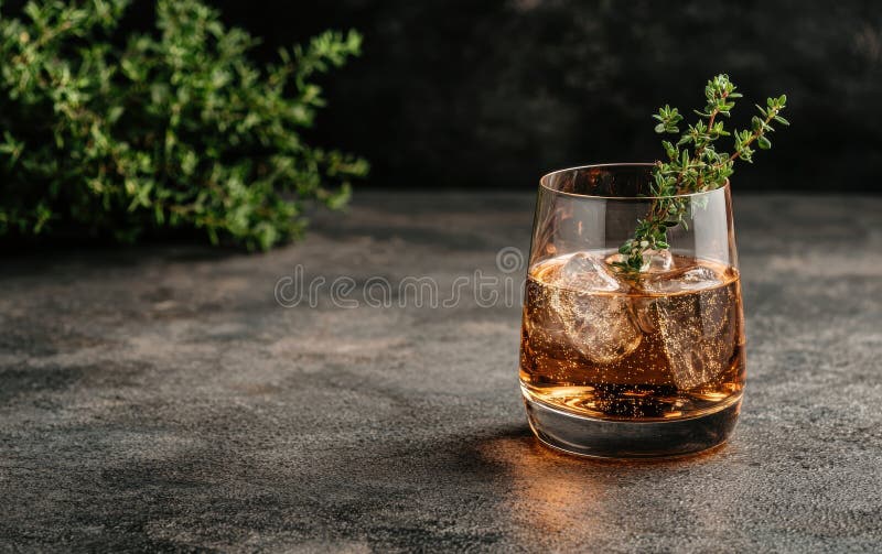 Refreshing Cocktail with Ice and Thyme Garnish. Stock Illustration ...