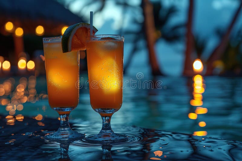 A Refreshing Cocktail Next To a Beautiful Swimming Pool Stock Image ...
