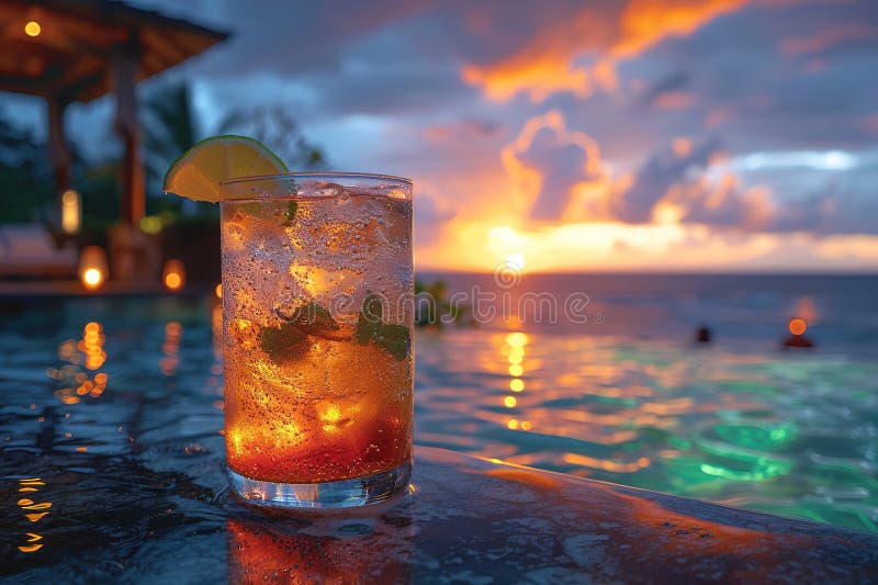 A Refreshing Cocktail Next To a Beautiful Swimming Pool Stock Photo ...