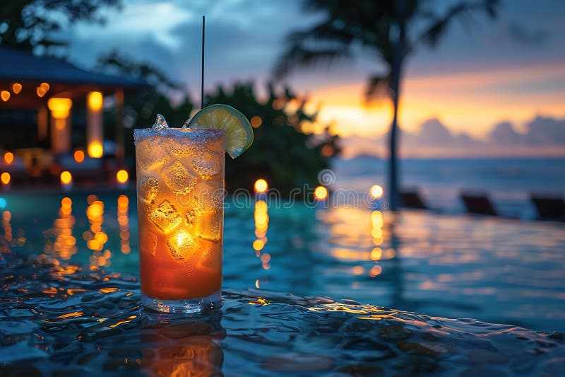 A Refreshing Cocktail Next To a Beautiful Swimming Pool Stock Photo ...