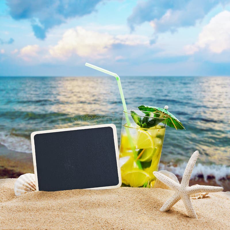 Refreshing Cocktail on the Sea Sand Stock Image - Image of coast, lemon ...