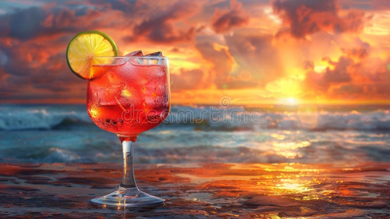 Refreshing Cocktail at Sunset on the Beach - Generative Ai Stock ...