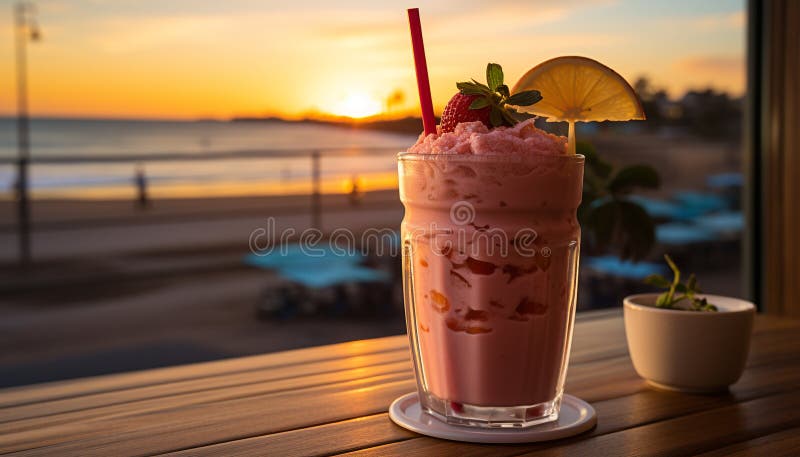 Refreshing Cocktail on Table, Sunset, Nature, Relaxation Generated by ...