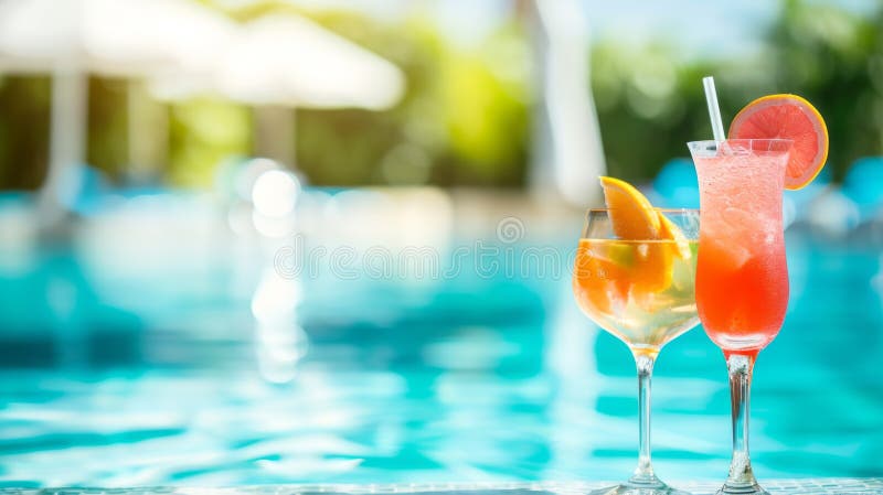 Refreshing Cocktails by the Pool Stock Illustration - Illustration of ...