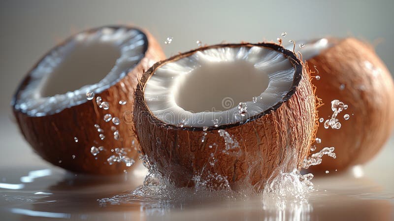 Refreshing Coconut Display with Splashing Water Effect Stock Photo ...