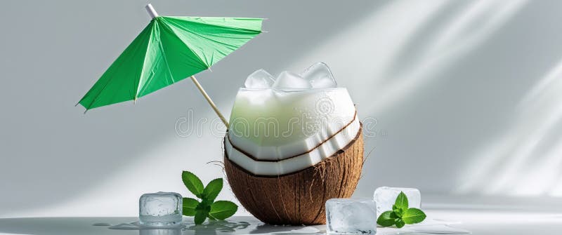 Refreshing Coconut Drink with Paper Umbrella Stock Image - Image of ...