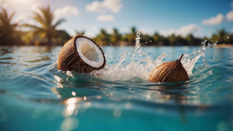 Refreshing Coconut Splash in Crystal Clear Waters. Stock Illustration ...