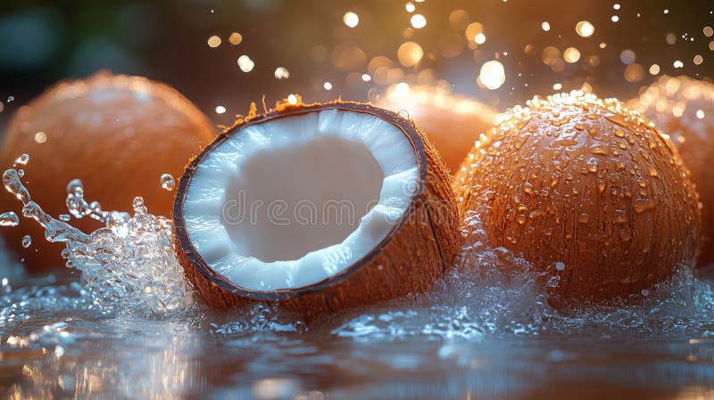 Refreshing Coconut Splash in Sunlit Tropical Paradise Stock Image ...
