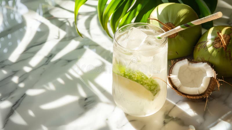 Refreshing Coconut Water with Lime Stock Photo - Image of still ...