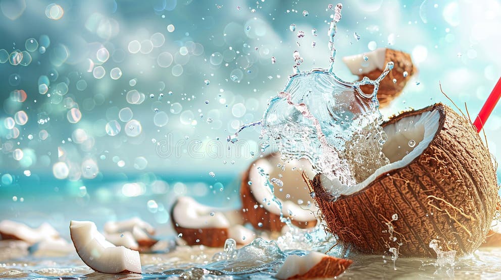 Refreshing Coconut Water Splash Stock Illustration - Illustration of ...