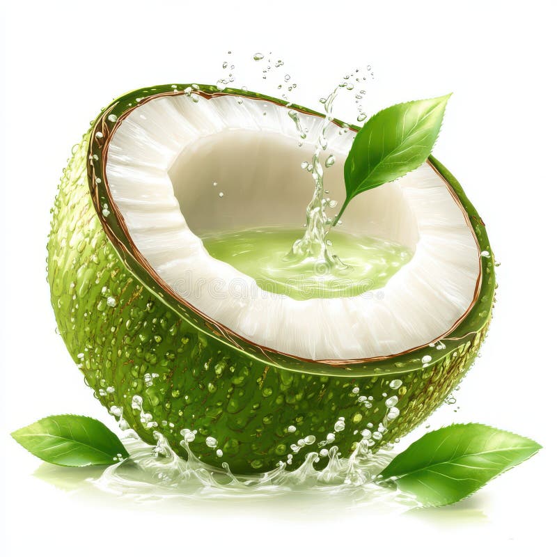 Refreshing Coconut Water Splash Green Leaves Tropical Drink Stock ...