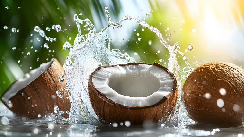 Refreshing Coconut Water Splash Tropical Background Stock Illustration ...