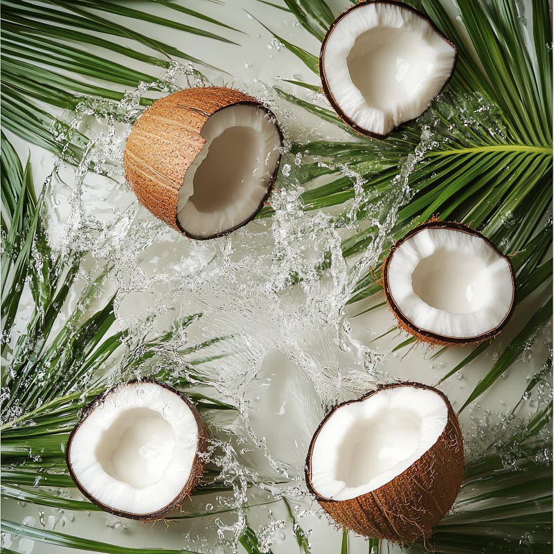 Refreshing Coconuts in Tropical Water Splash Stock Image - Image of ...